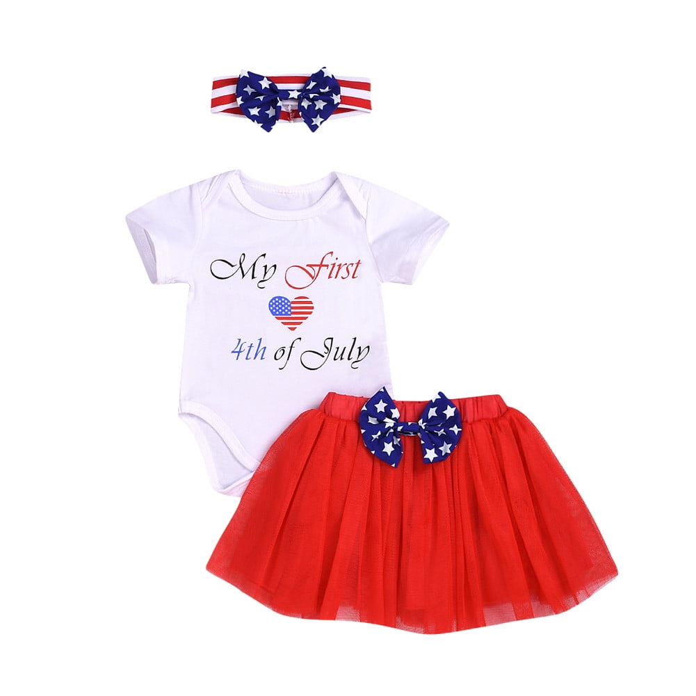 Independence Day Newborn Girls Clothes Baby First Fourth of July Outfits Short Sleeve Romper ...