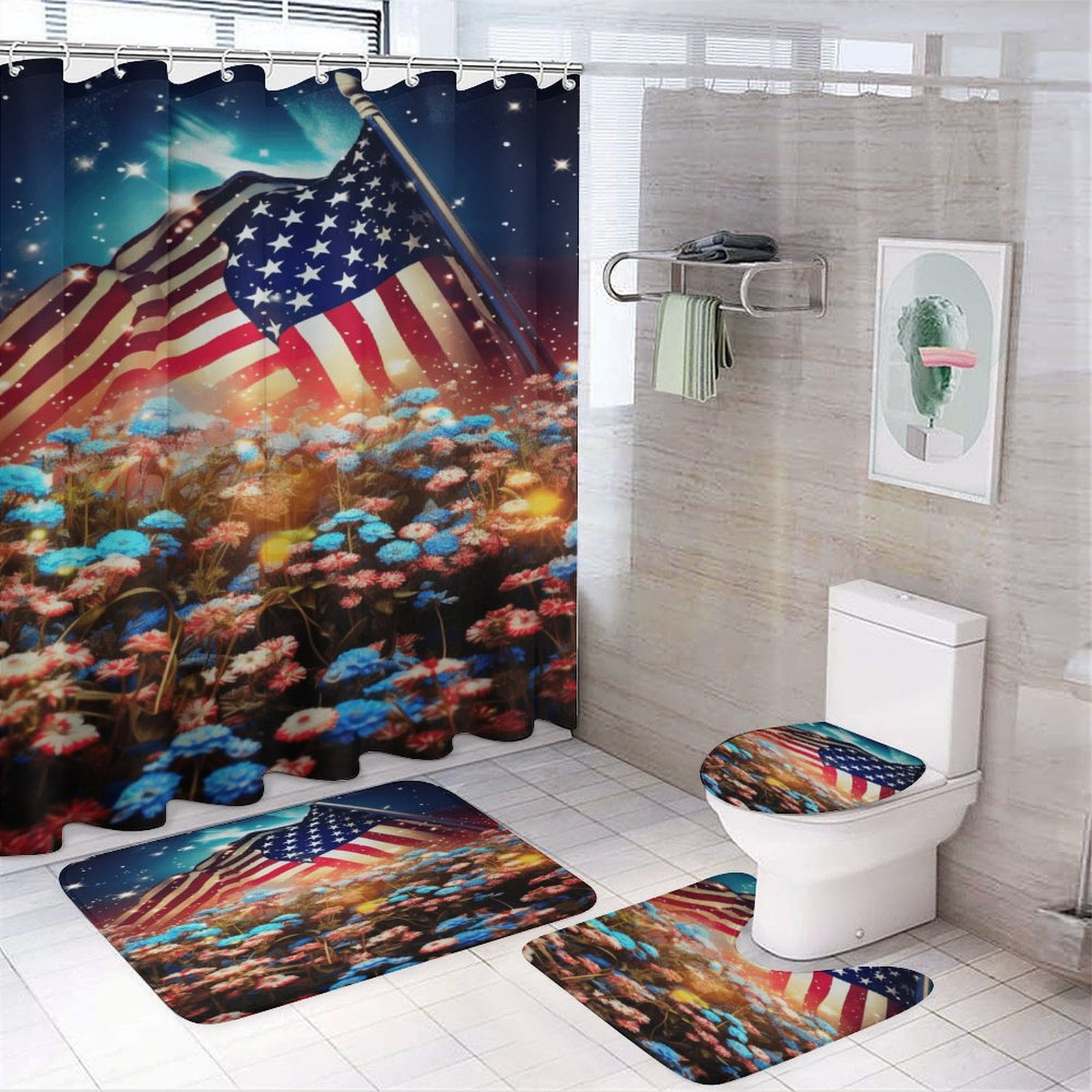 Independence Day Of The United States Flag Shower Curtain Sets with ...
