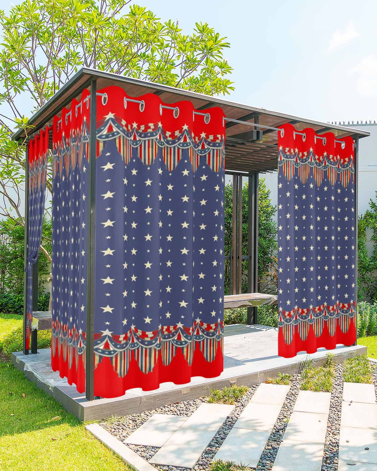 Independence Day Outdoor Curtains for Patio, 4th of July Star Blue Red ...