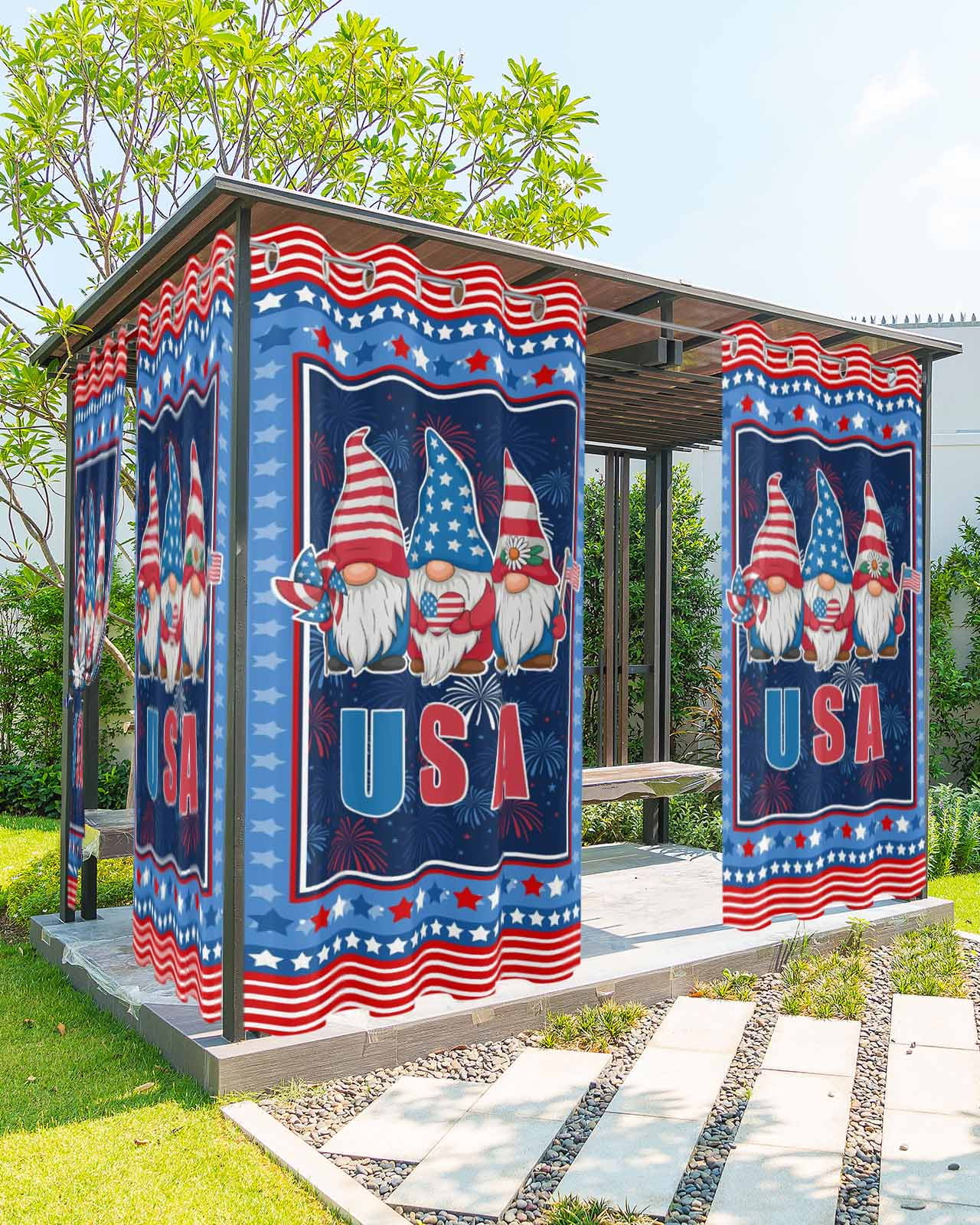 Independence Day Outdoor Curtains for Patio, Patriotic Gnomes USA Flag ...