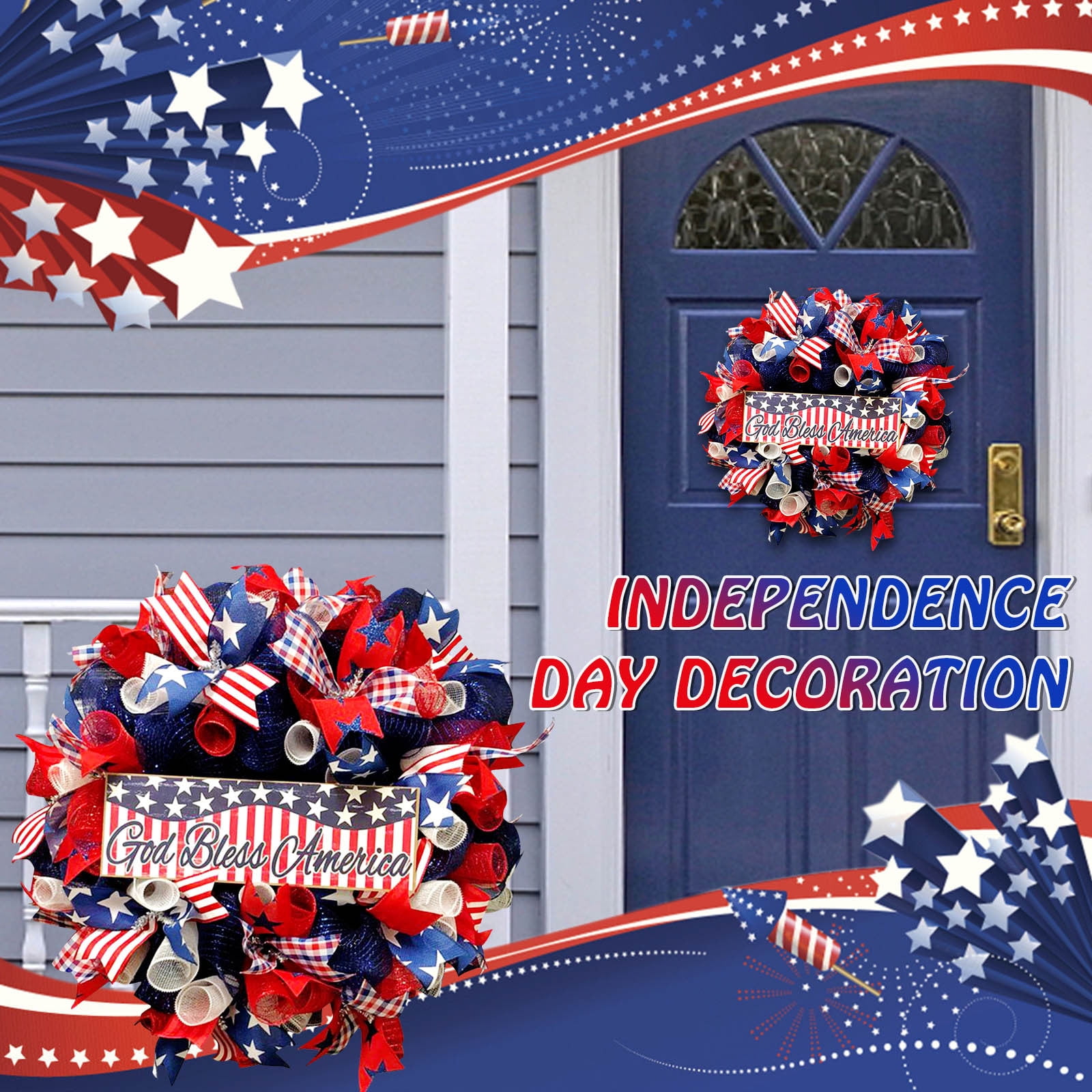 Independence Day Outdoor Front Door Wreath Patriotic Hanging ...