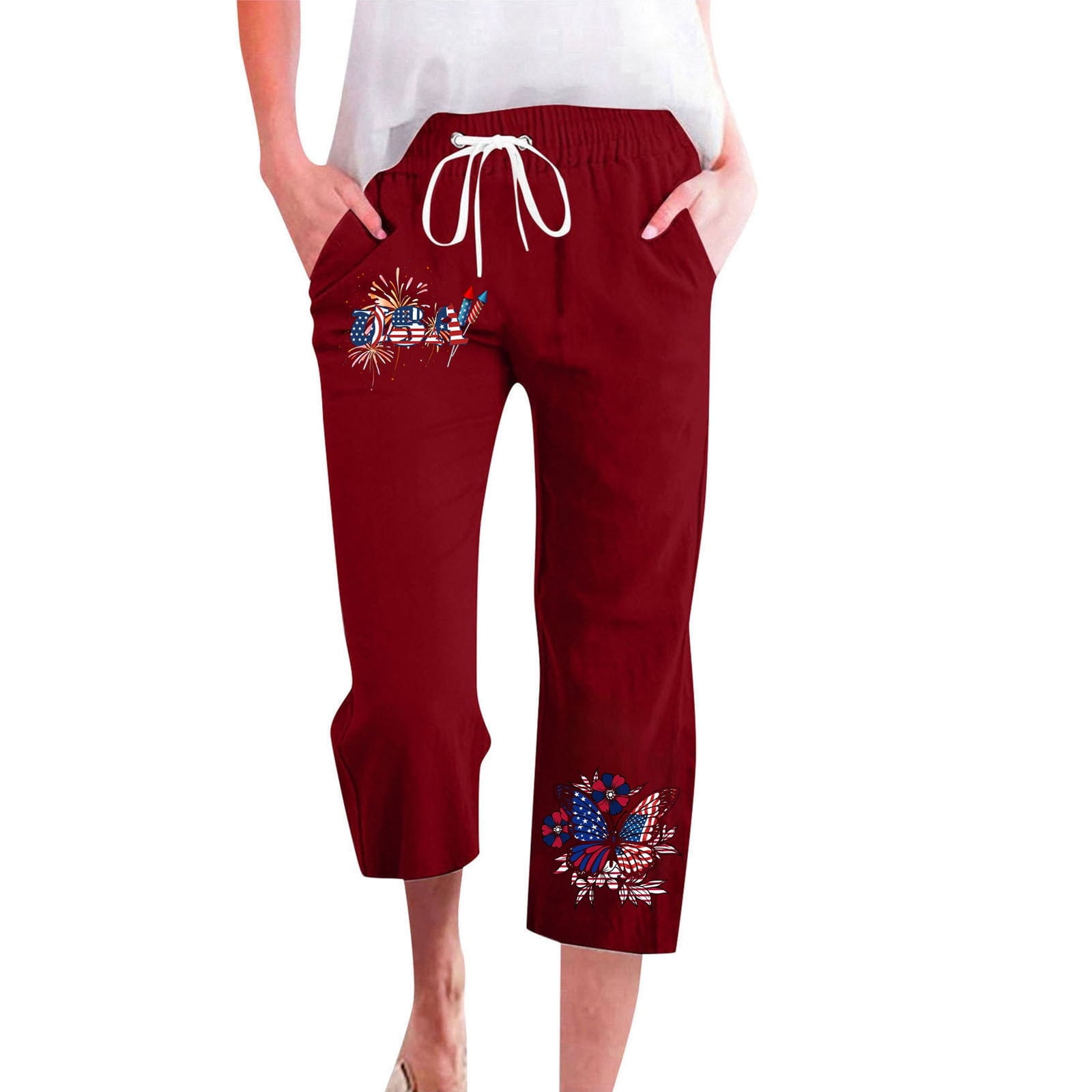 Independence Day Pants for Women Wide Leg Palazzo Boho Floral 2026 ...