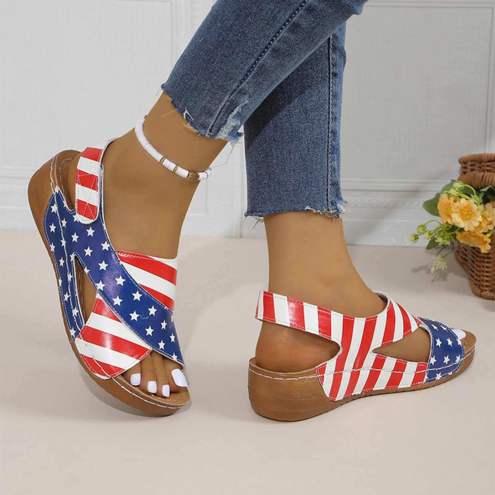 Independence Day Patriotic Arch Support Orthopedic Flip Flops for Women ...