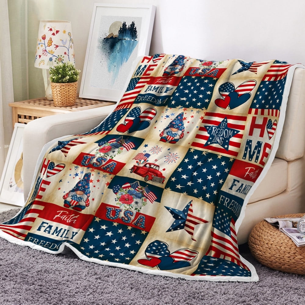 Independence Day Patriotic Blanket, Cute Gnome Truck Throw, American ...