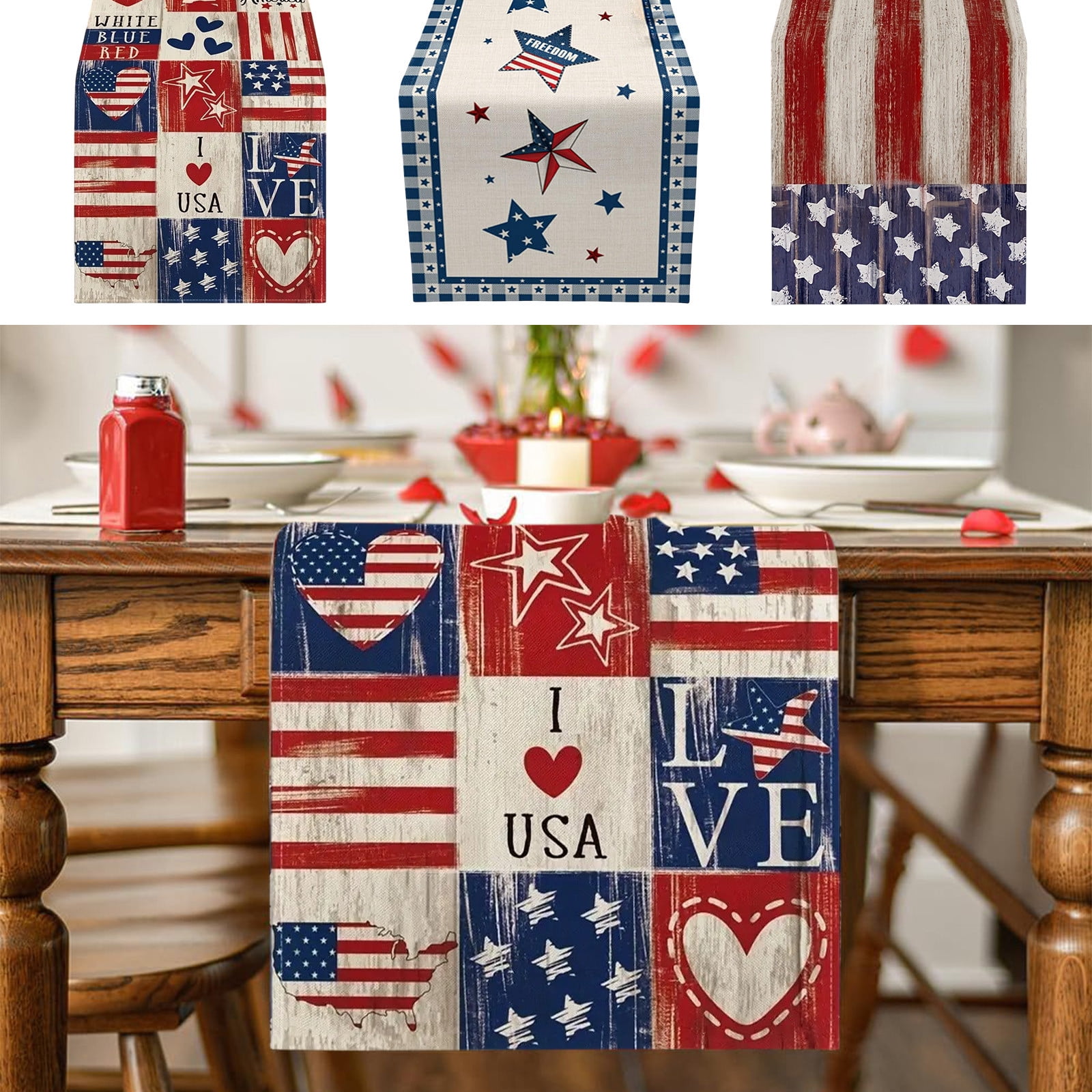 Independence Day, Patriotic Decorations Table Runner Red White Blue ...
