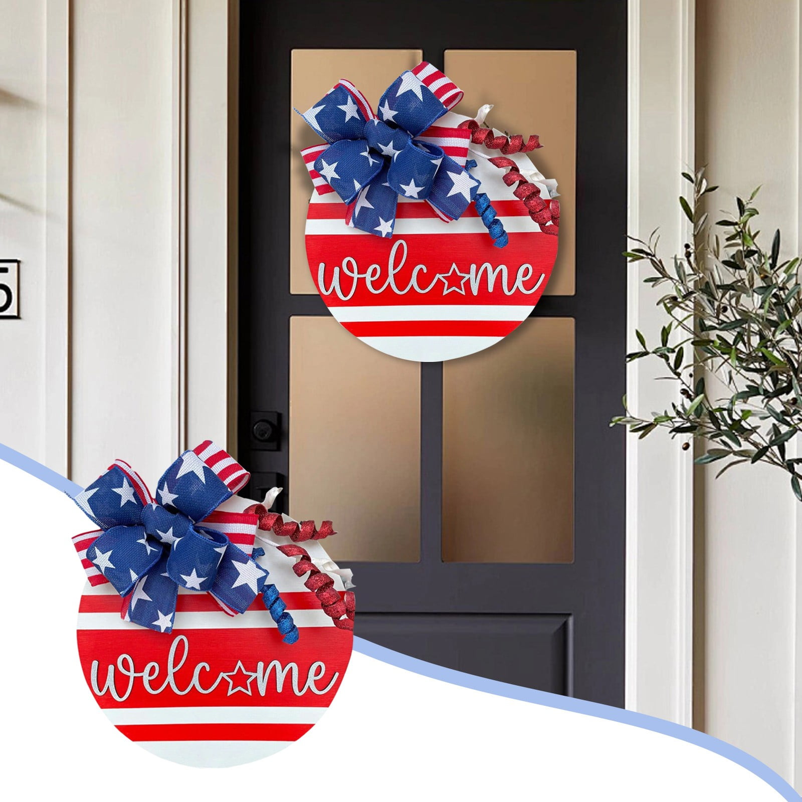 Independence Day Patriotic Flag Welcome Sign Front Door Decoration ...