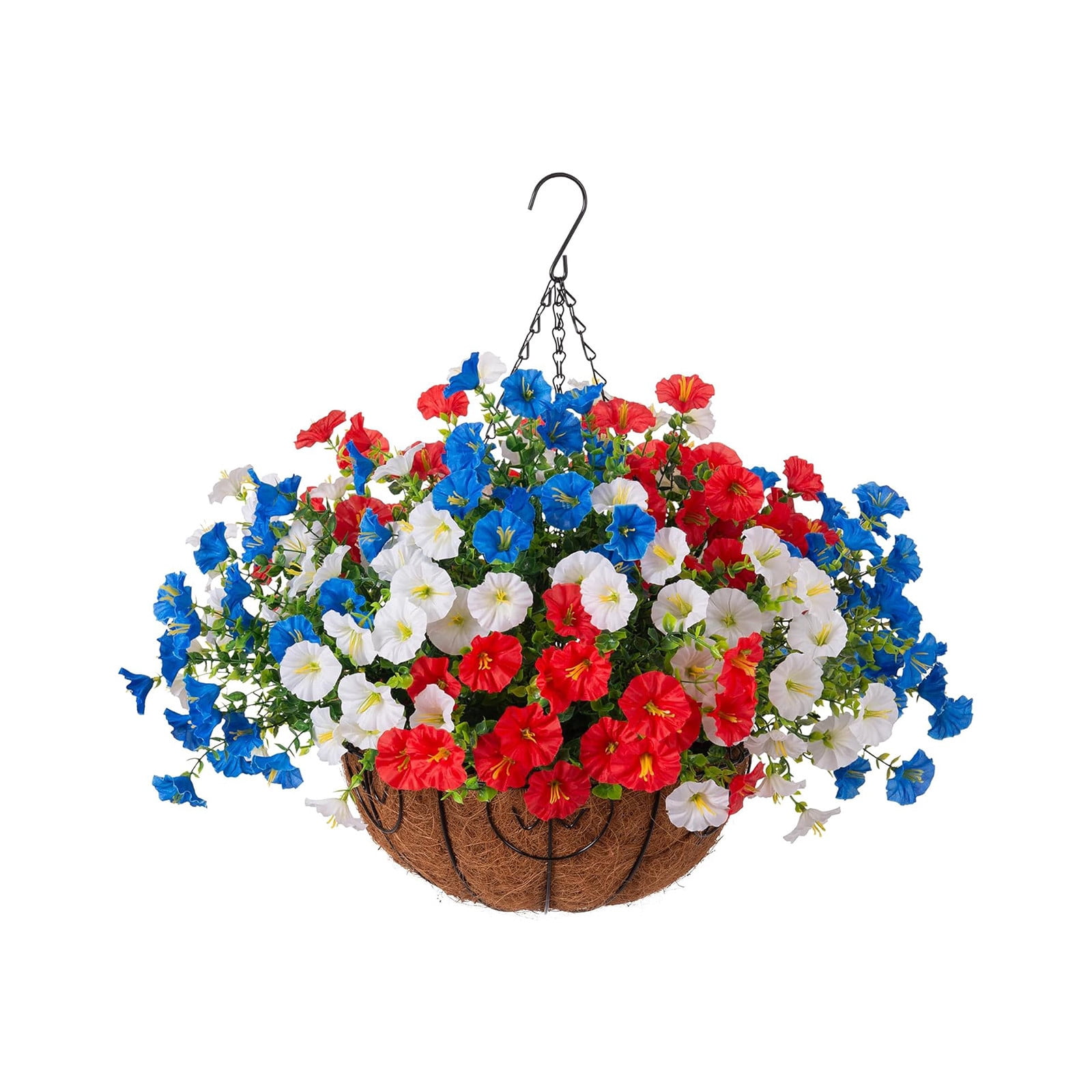 Independence Day Patriotic Hanging Basket Red White Blue Artificial ...