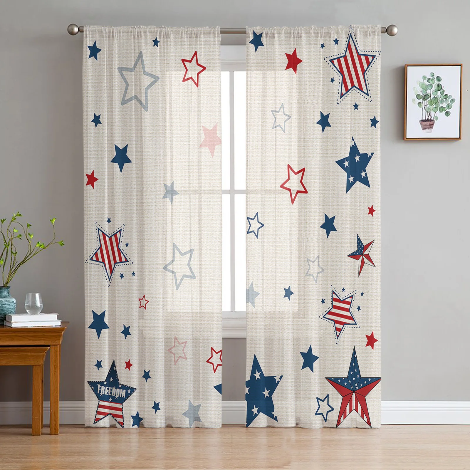 Independence Day Pentagram Sheer Window Curtains for Living Room ...