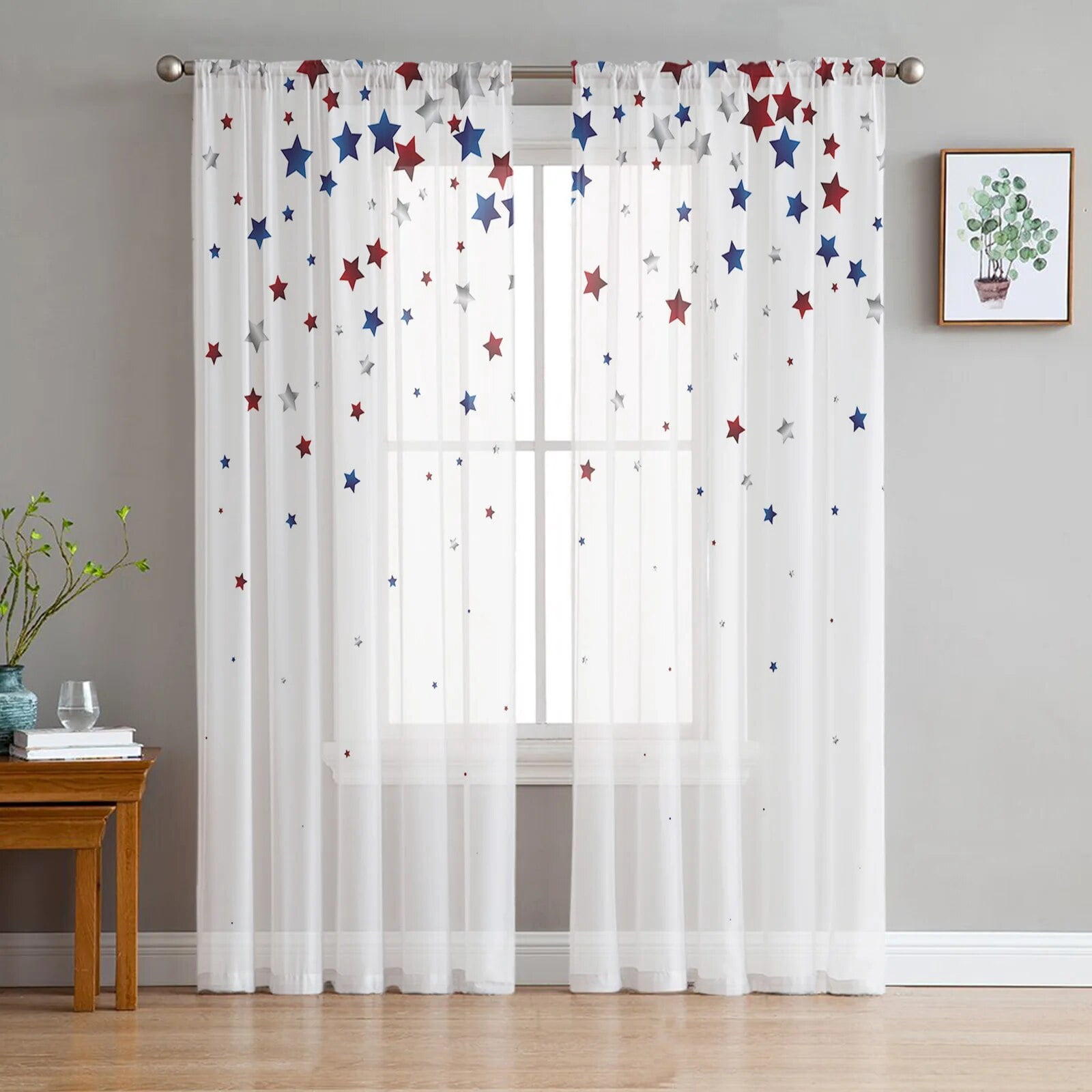 Independence Day Pentagram Sheer Window Curtains for Living Room ...