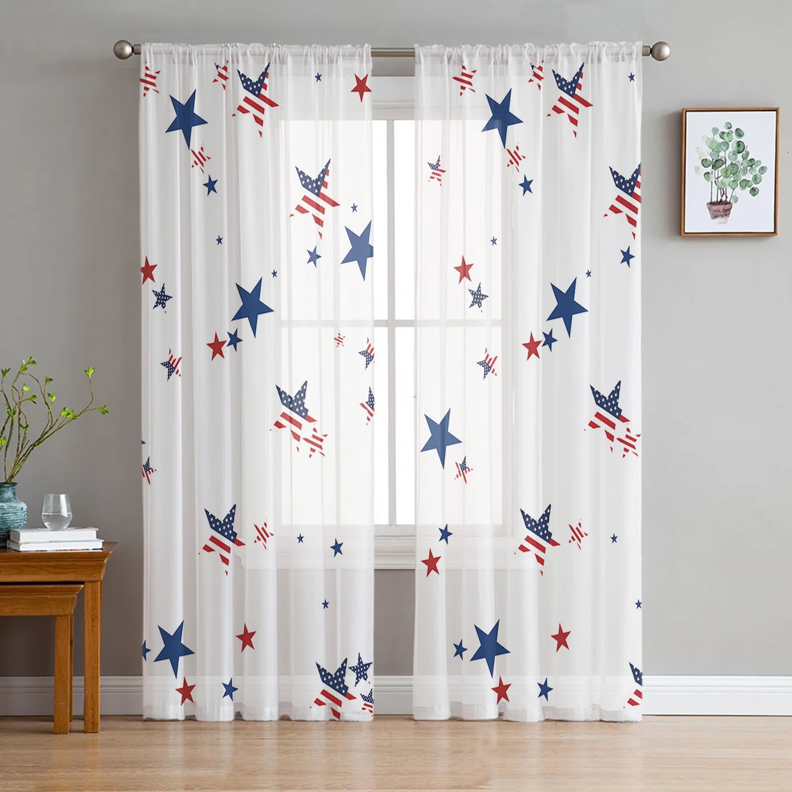 Independence Day Pentagram Sheer Window Curtains for Living Room ...
