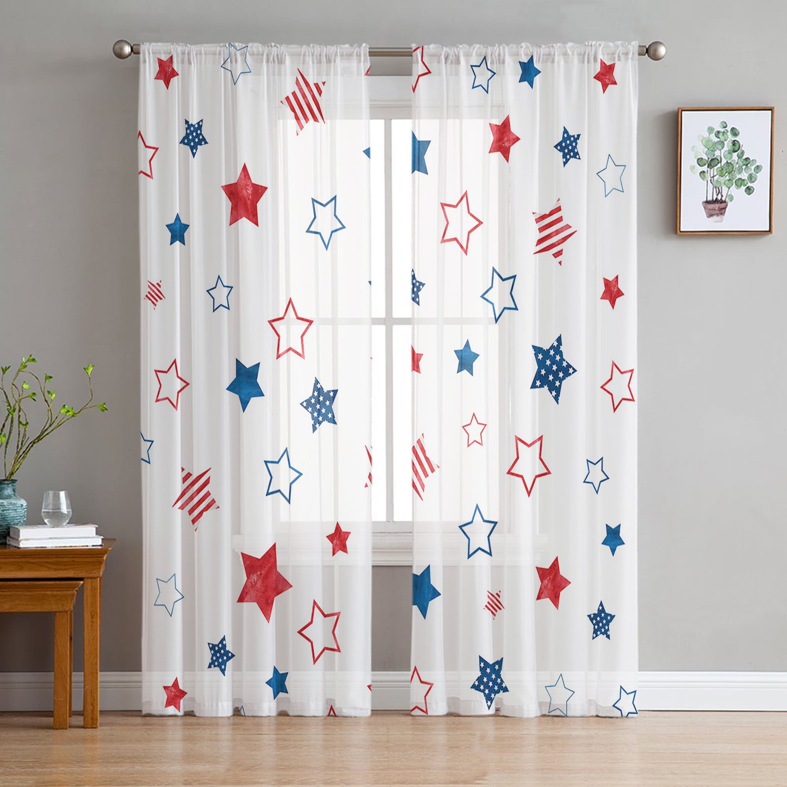 Independence Day Pentagram Sheer Window Curtains for Living Room ...