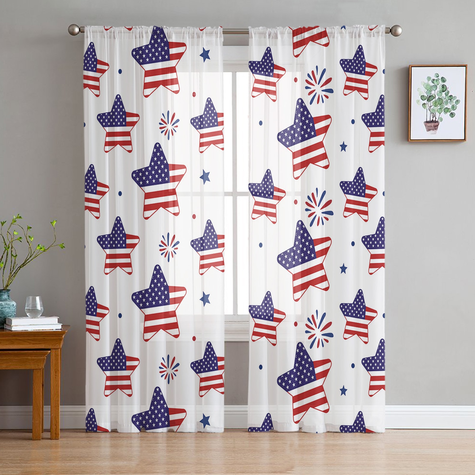 Independence Day Pentagram Sheer Window Curtains for Living Room ...