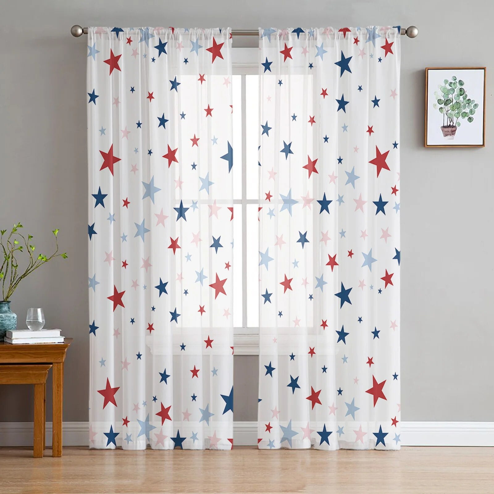Independence Day Pentagram Sheer Window Curtains for Living Room ...