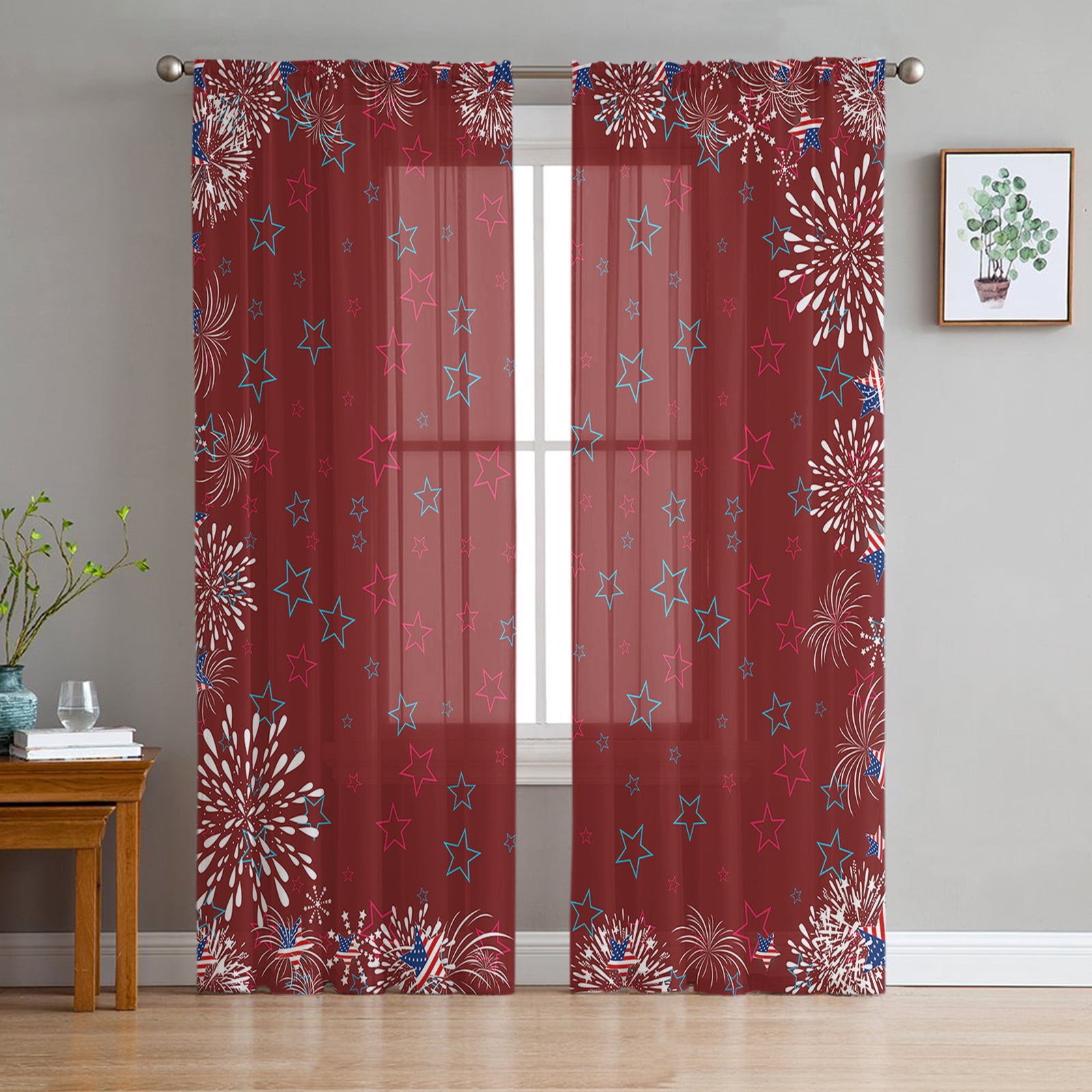 Independence Day Pentagram Sheer Window Curtains for Living Room ...