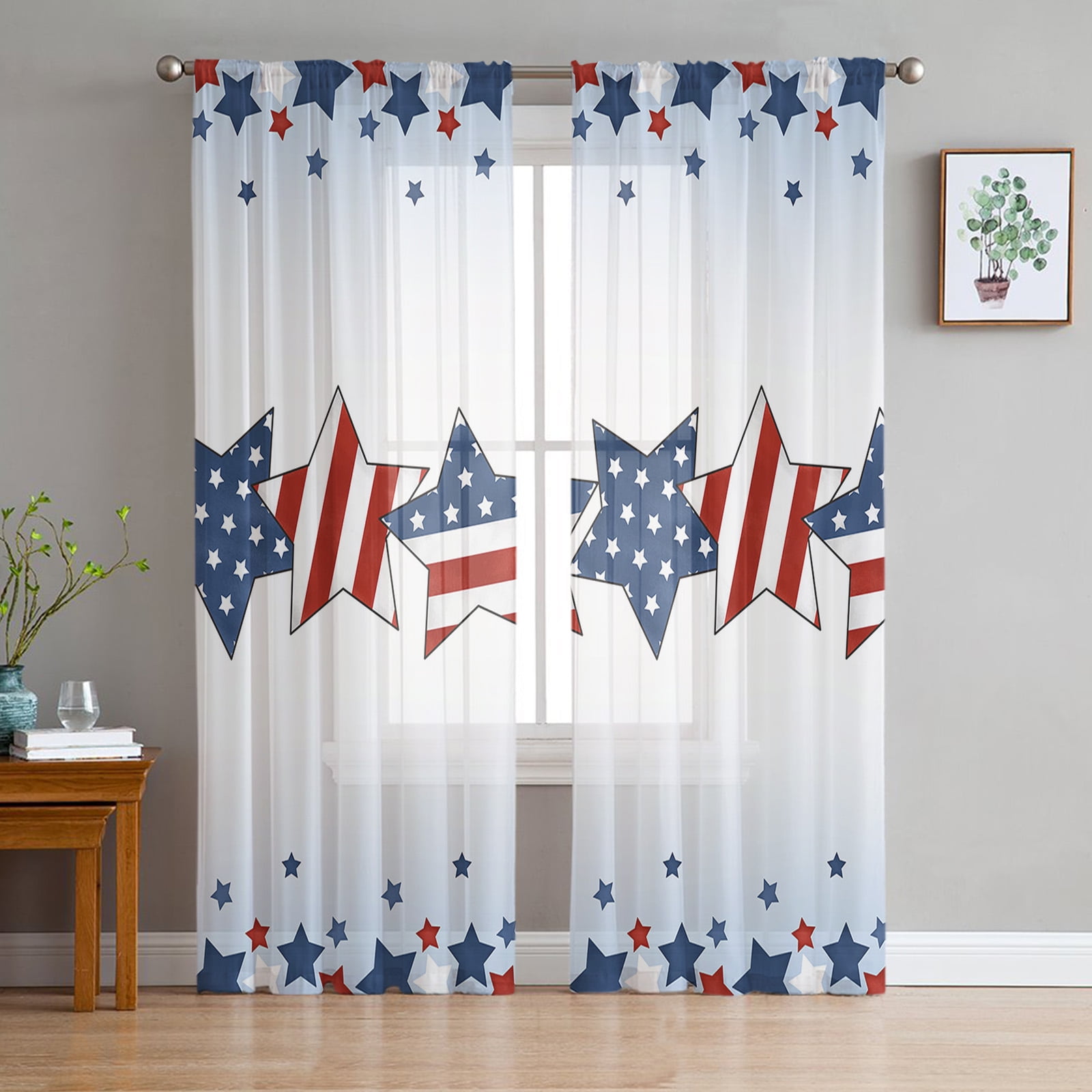 Independence Day Pentagram Sheer Window Curtains for Living Room ...