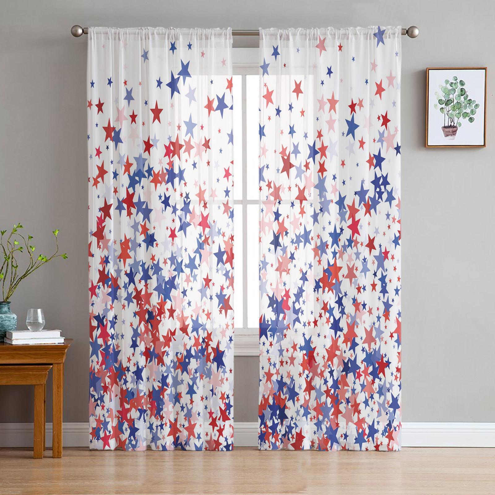 Independence Day Pentagram Sheer Window Curtains for Living Room ...