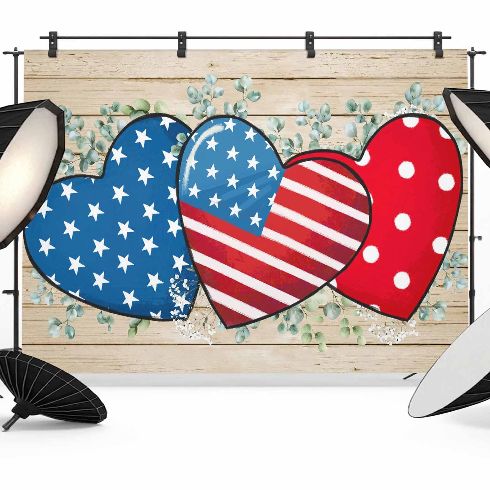 Independence Day Photography Backdrop 8x6FT, Hearts American Flag ...