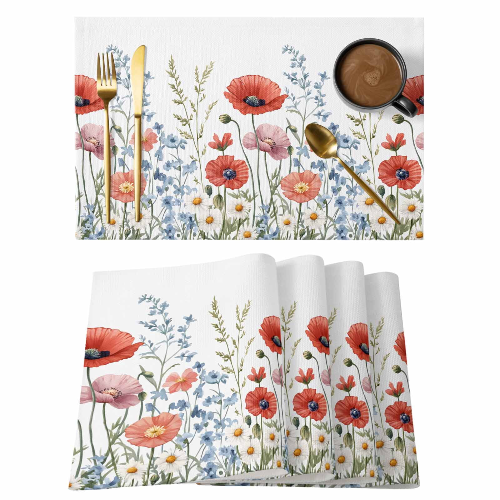 Independence Day Placemats Set of 4, Vintage Red Blue Concubine Flowers ...