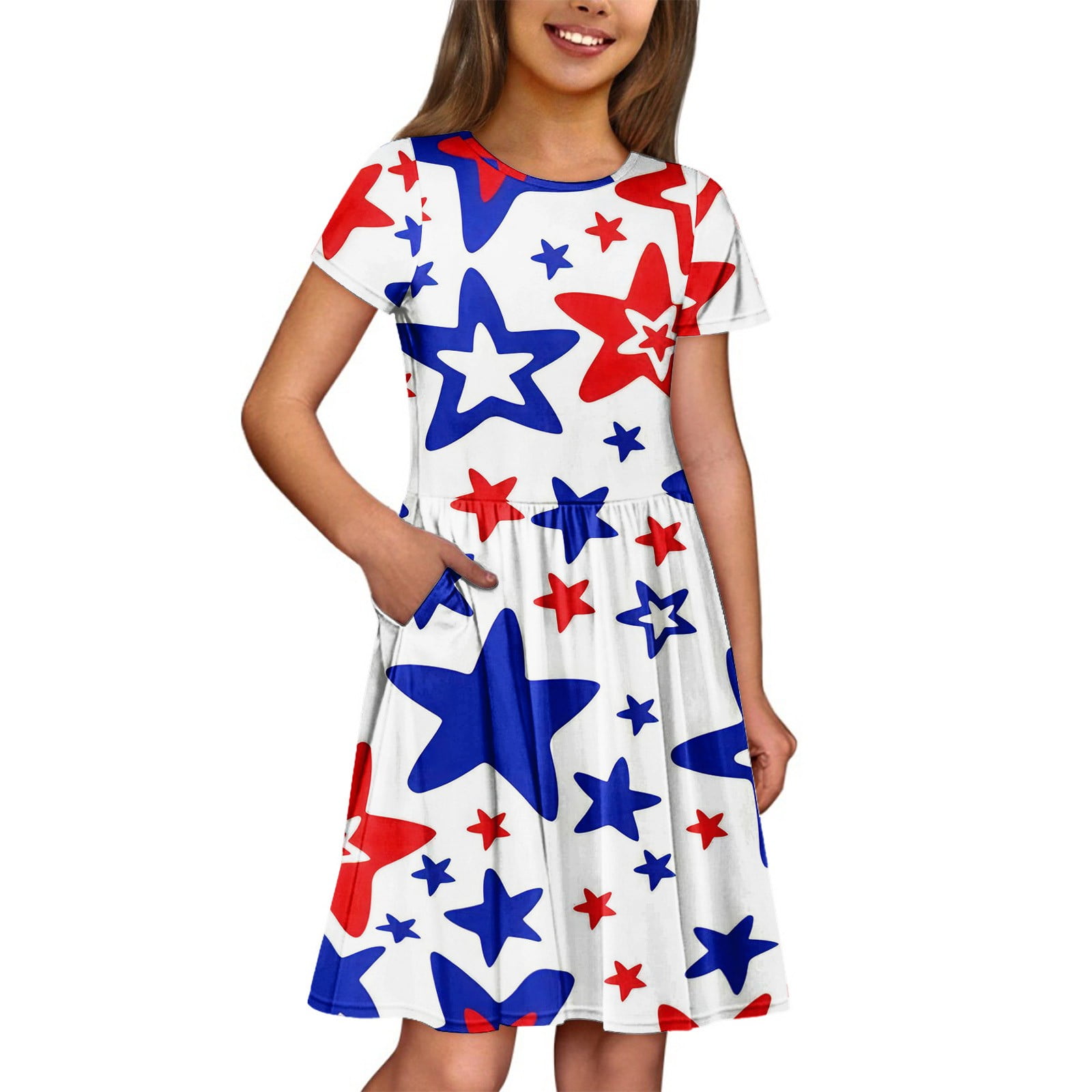 Independence Day Plus Size Girls' Dresses July 4th Crewneck Red Blue ...