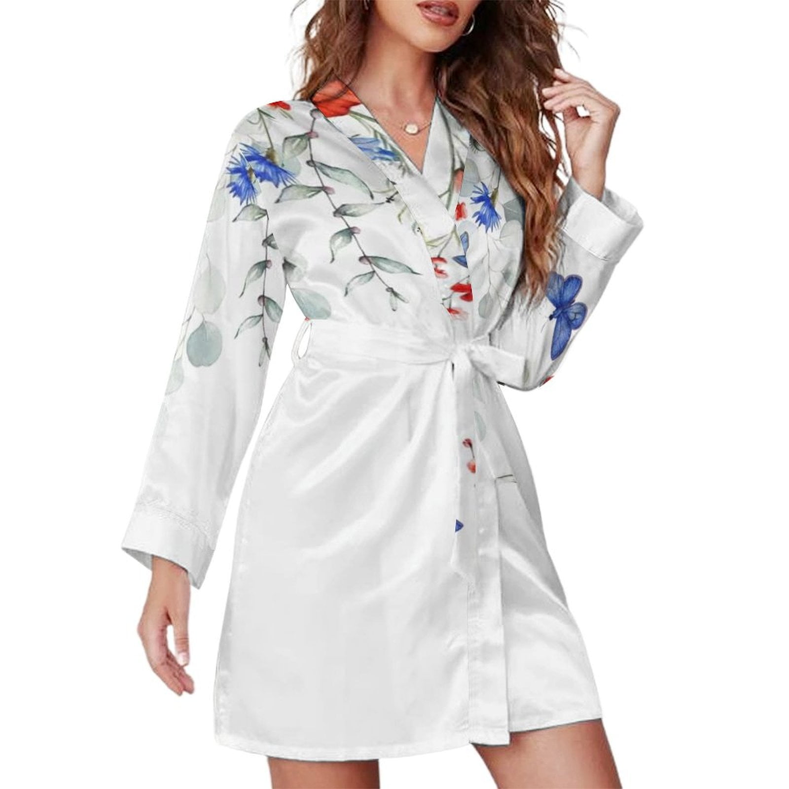 Independence Day Poppies with Eucalyptus Leaves White Night Robe Long ...