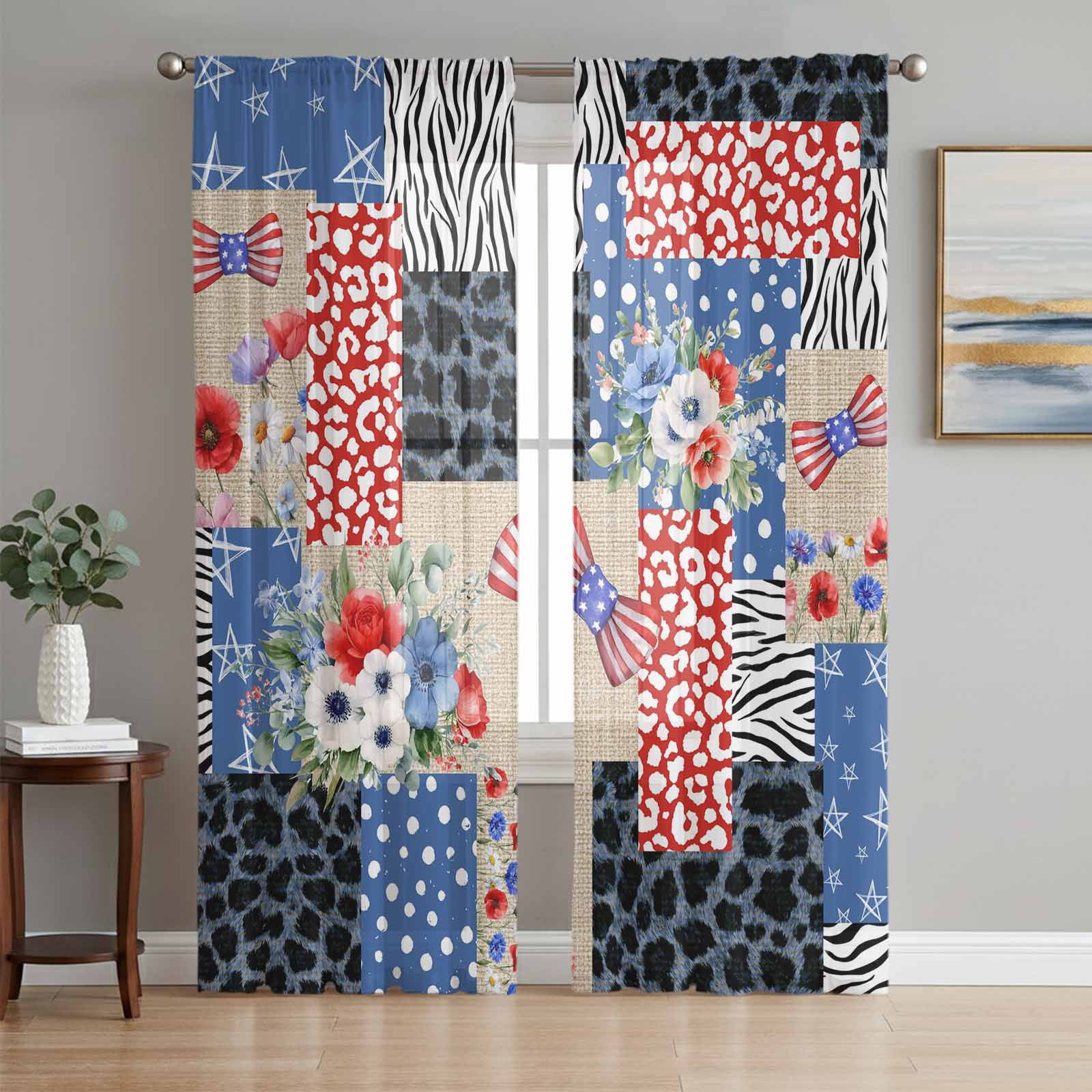 Independence Day Poppy Sheer Curtains for Living Room Bedroom American ...