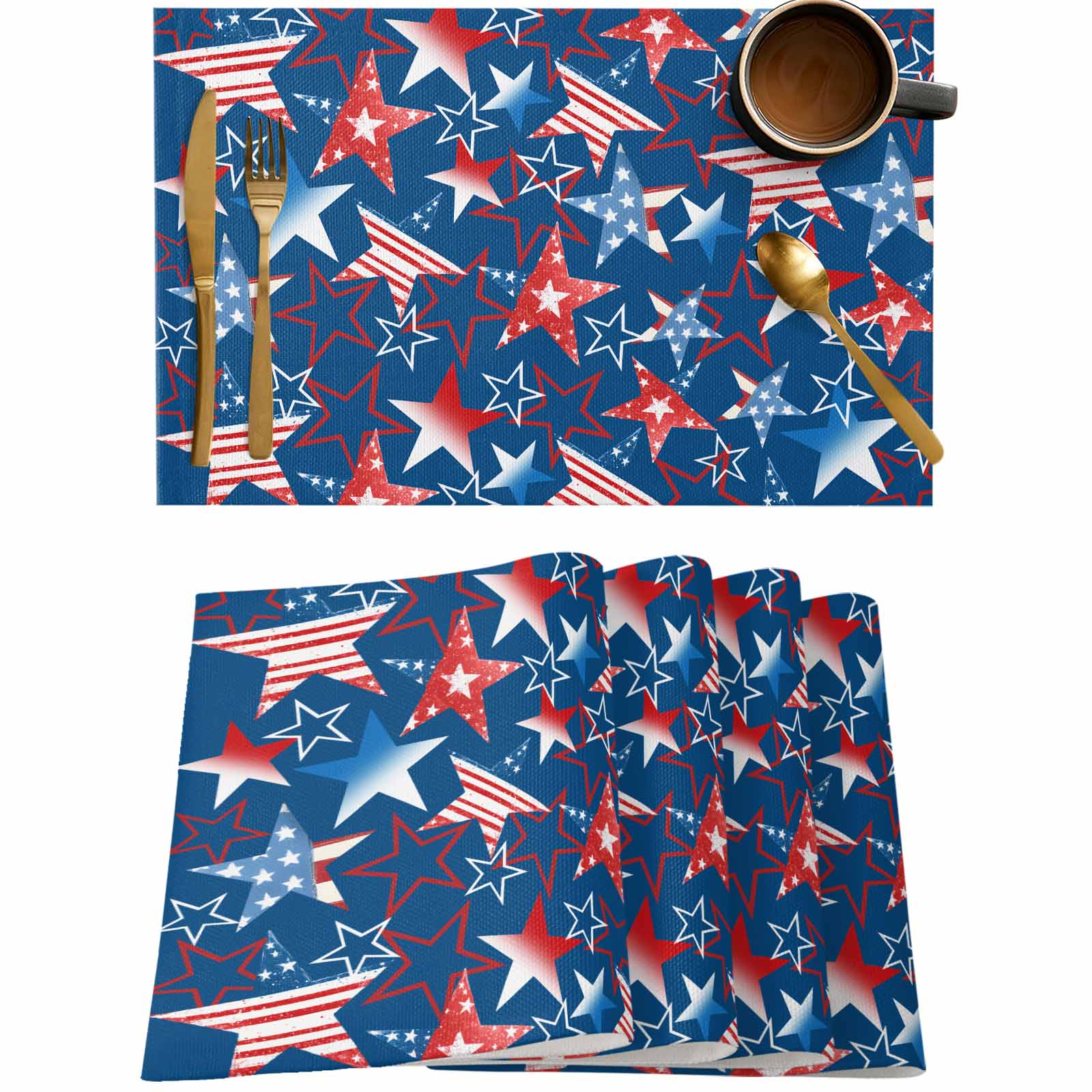 Independence Day Red Blue Star Placemats Set of 4,Wipeable Washable ...