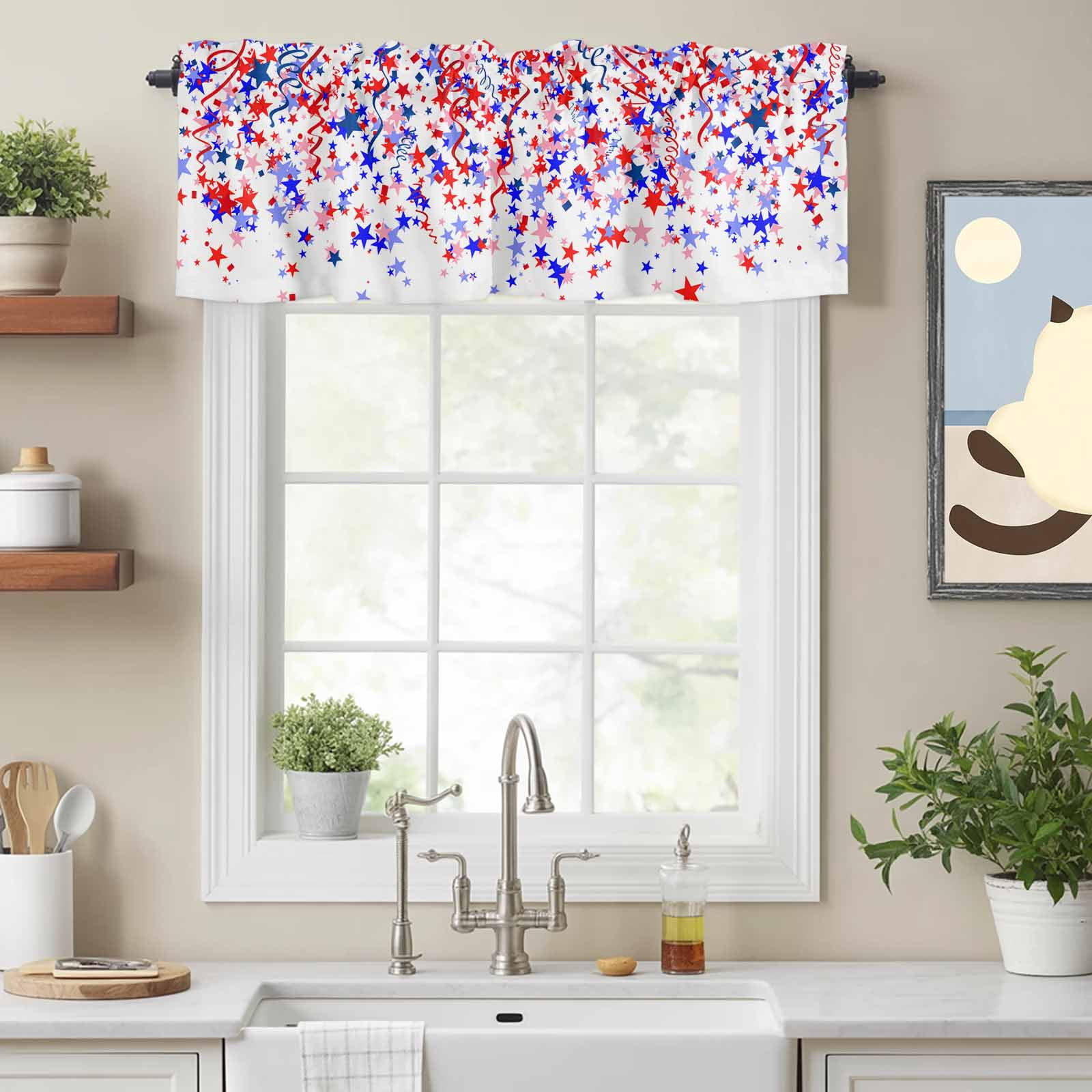 Independence Day Red Blue Stars Valances for Windows,Kitchen Valance ...
