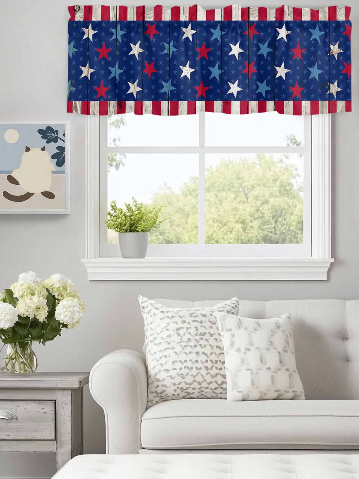 Independence Day Red Stripes Blue Stars Valances for Windows,Rod Pocket ...