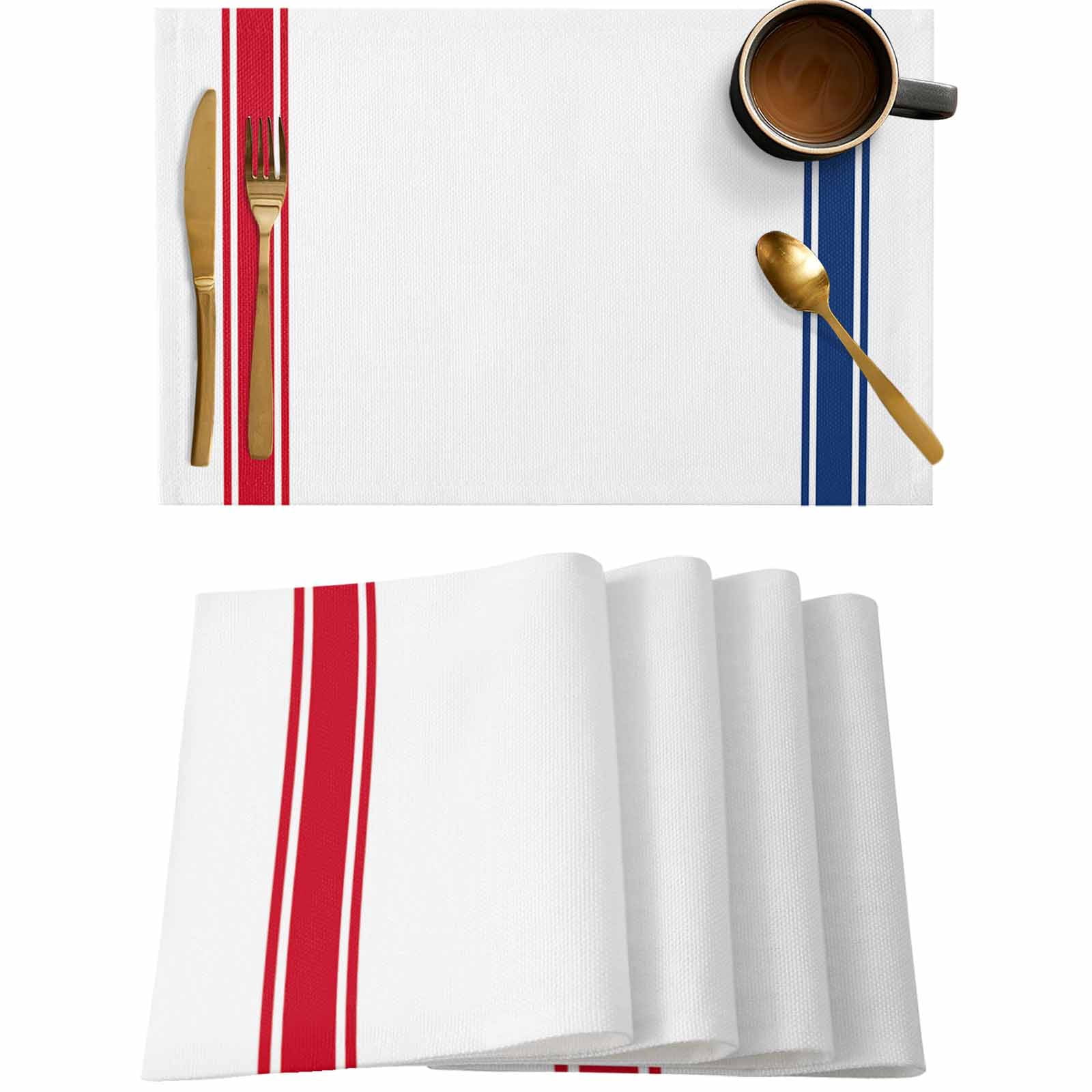 Independence Day Red Stripes Thin Blue Line Placemats Set of 4,Wipeable ...