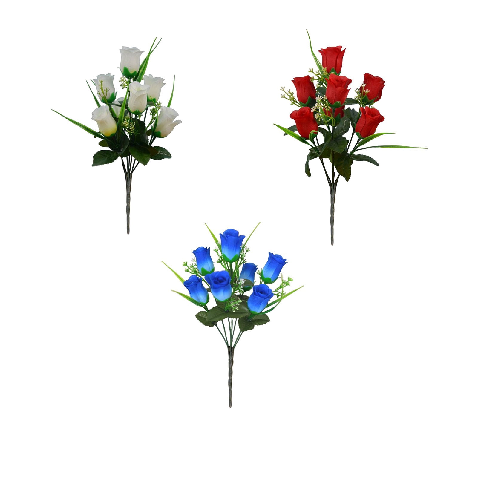 Independence Day Red White Blue Simulated Rose Silk Flower Small Fake ...