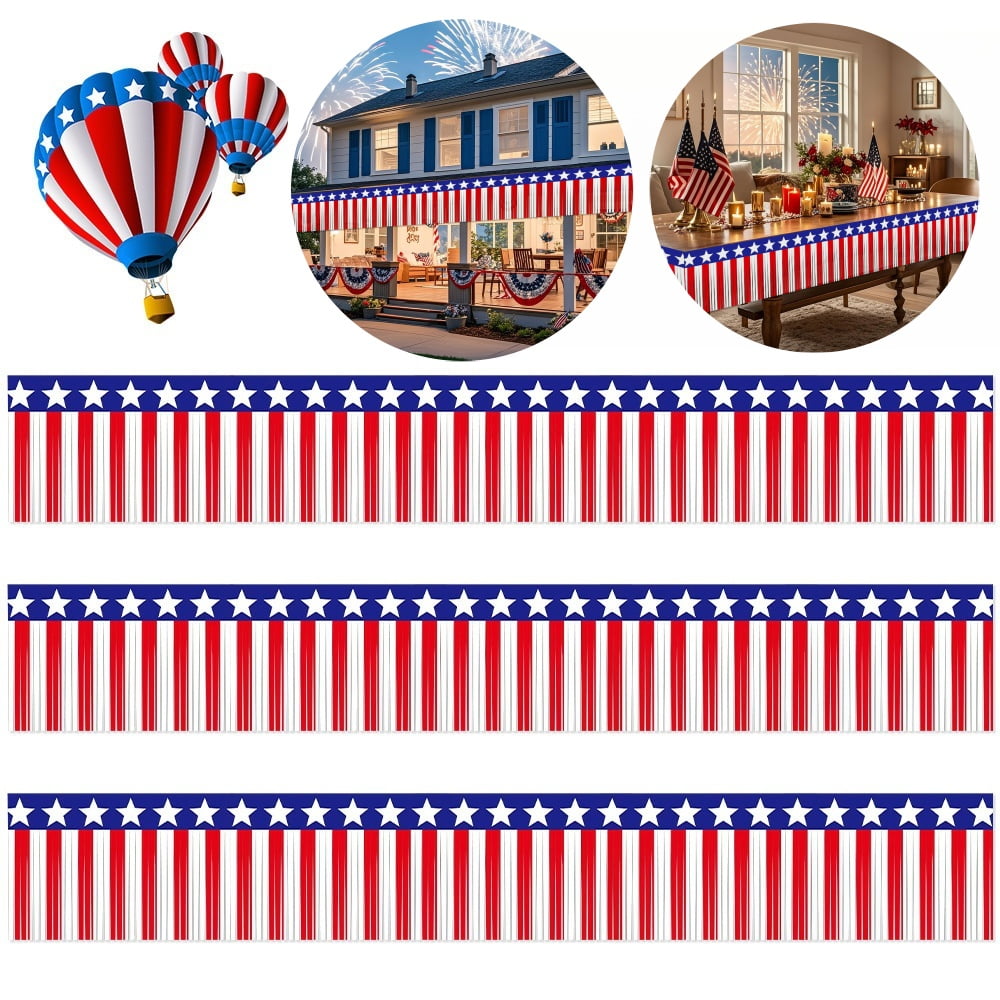 Independence Day Red White and Blue Tassel Curtain Banner, Stars and ...