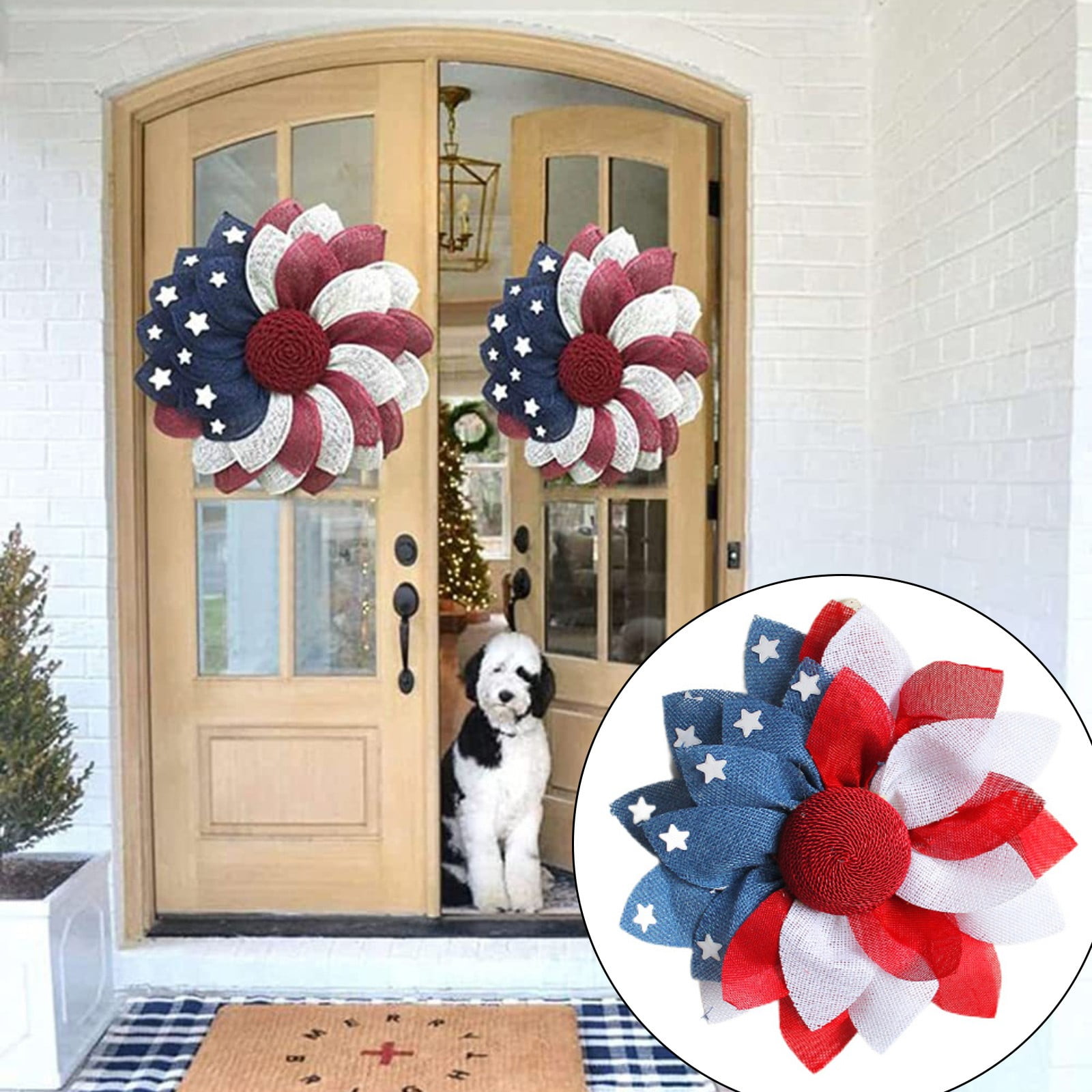 Independence Day Red White and Blue Stars Door Wreath American Flag ...