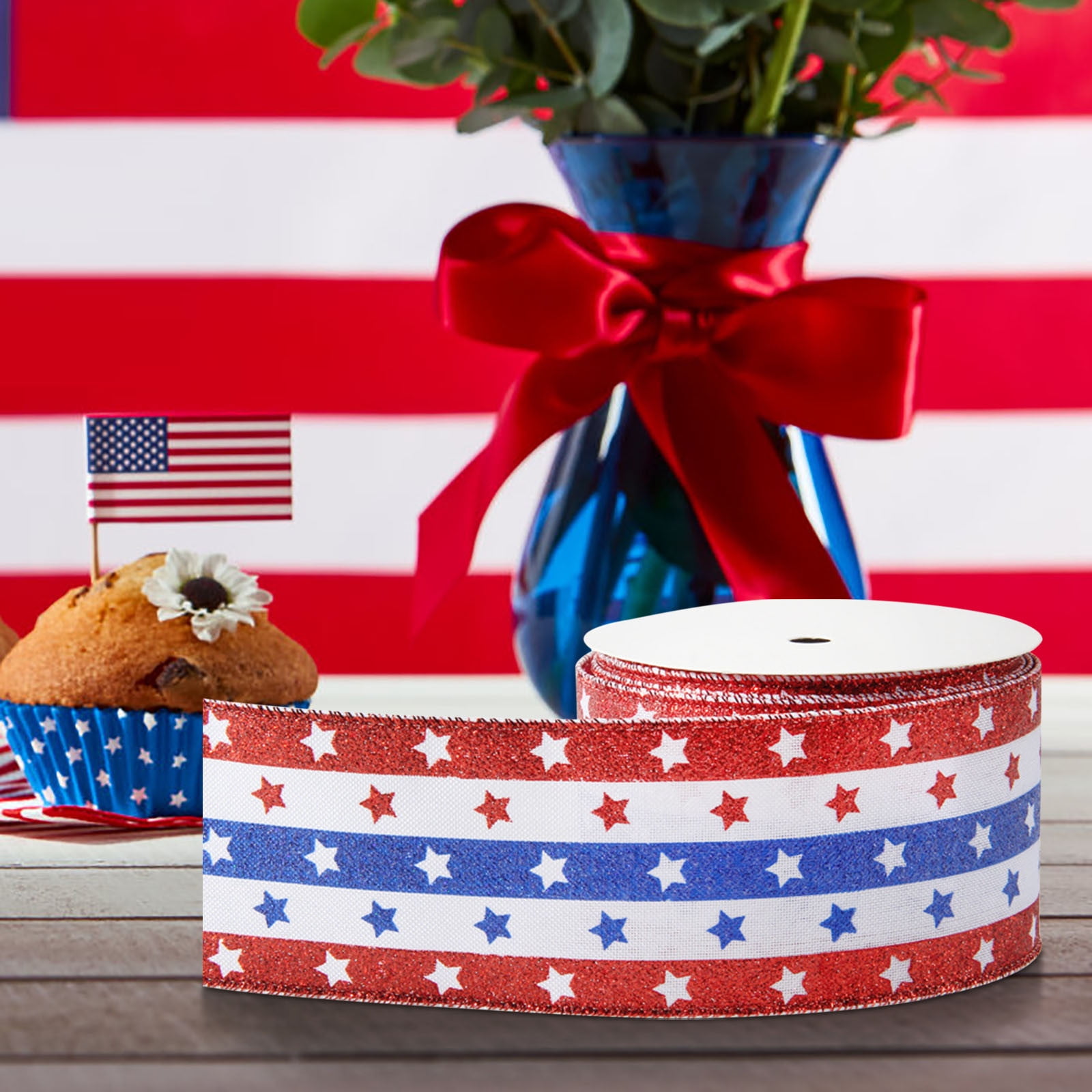 Independence Day Ribbon 10-Yard Roll | Red White Blue Patriotic Fabric ...