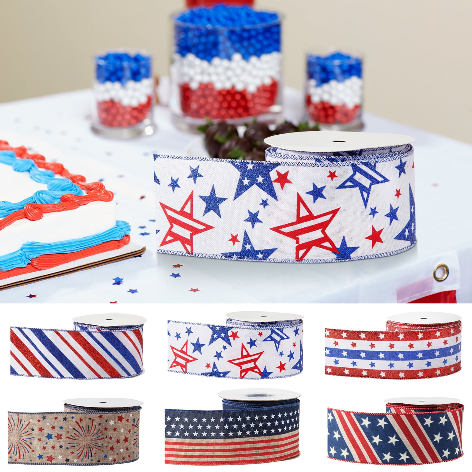 Independence Day Ribbon 10-Yard Roll | Red White Blue Patriotic Fabric ...