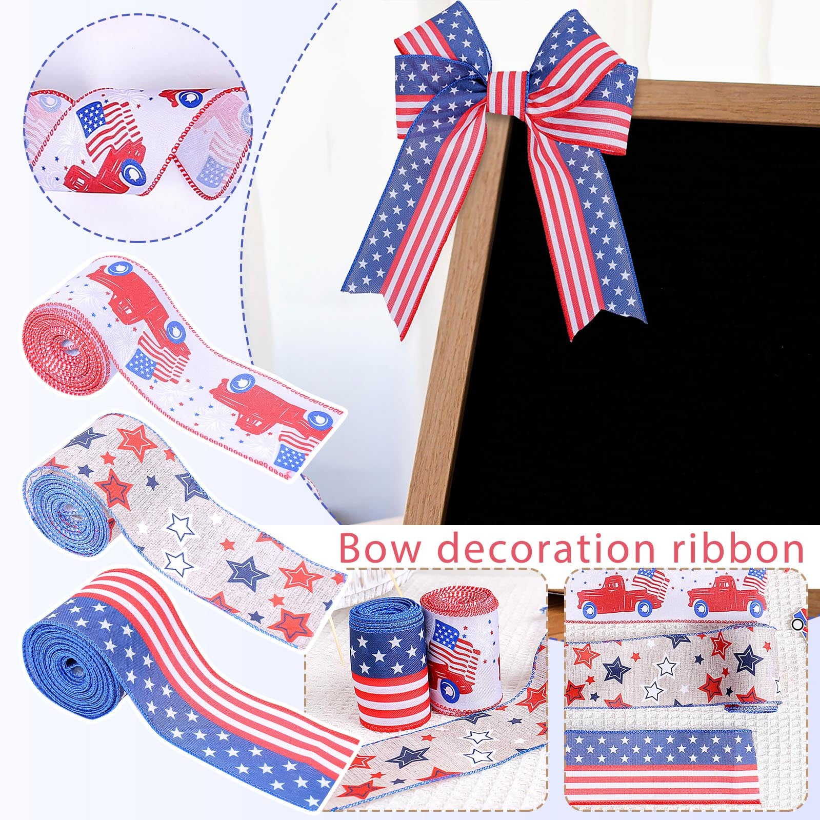 Independence Day Ribbons for Crafts Patriotic 2025 Bow Americana Decor ...