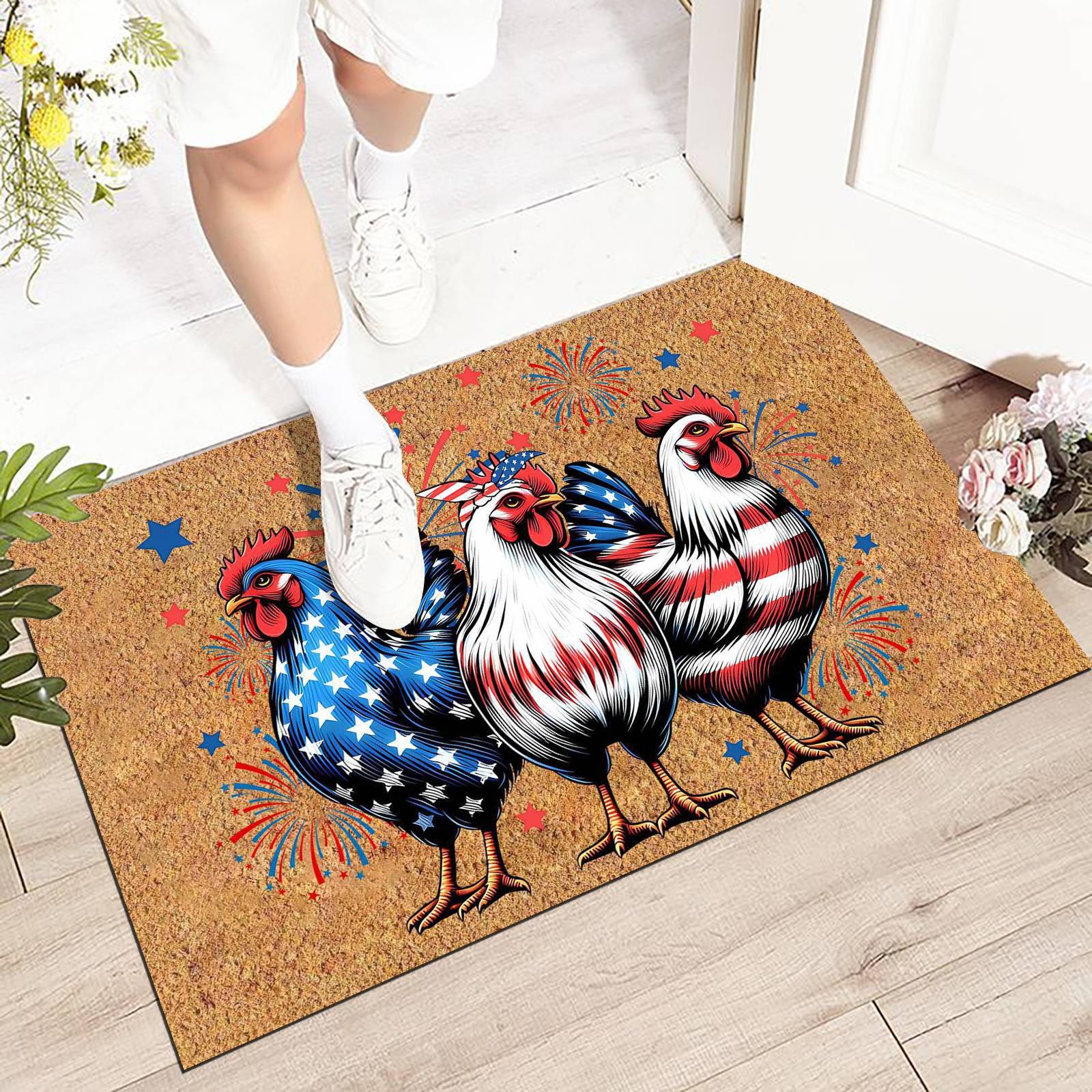 Independence Day Rooster Floor Mat Rooster Pattern Carpet Door Mat ...
