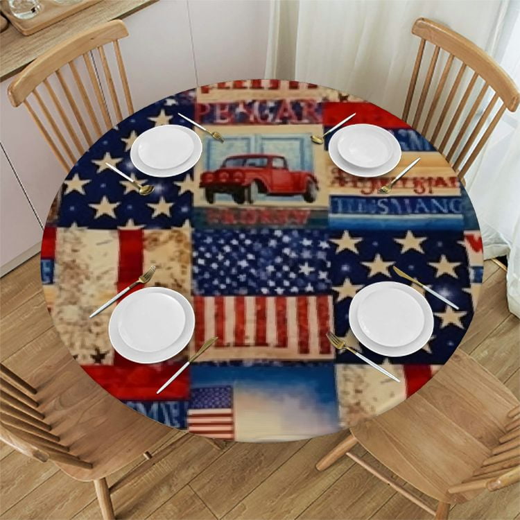 Independence Day Round Fitted Table Cover for Dining Tables,Elastic ...
