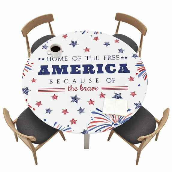 Independence Day Round Fitted Tablecloth with Elastic Edge America ...