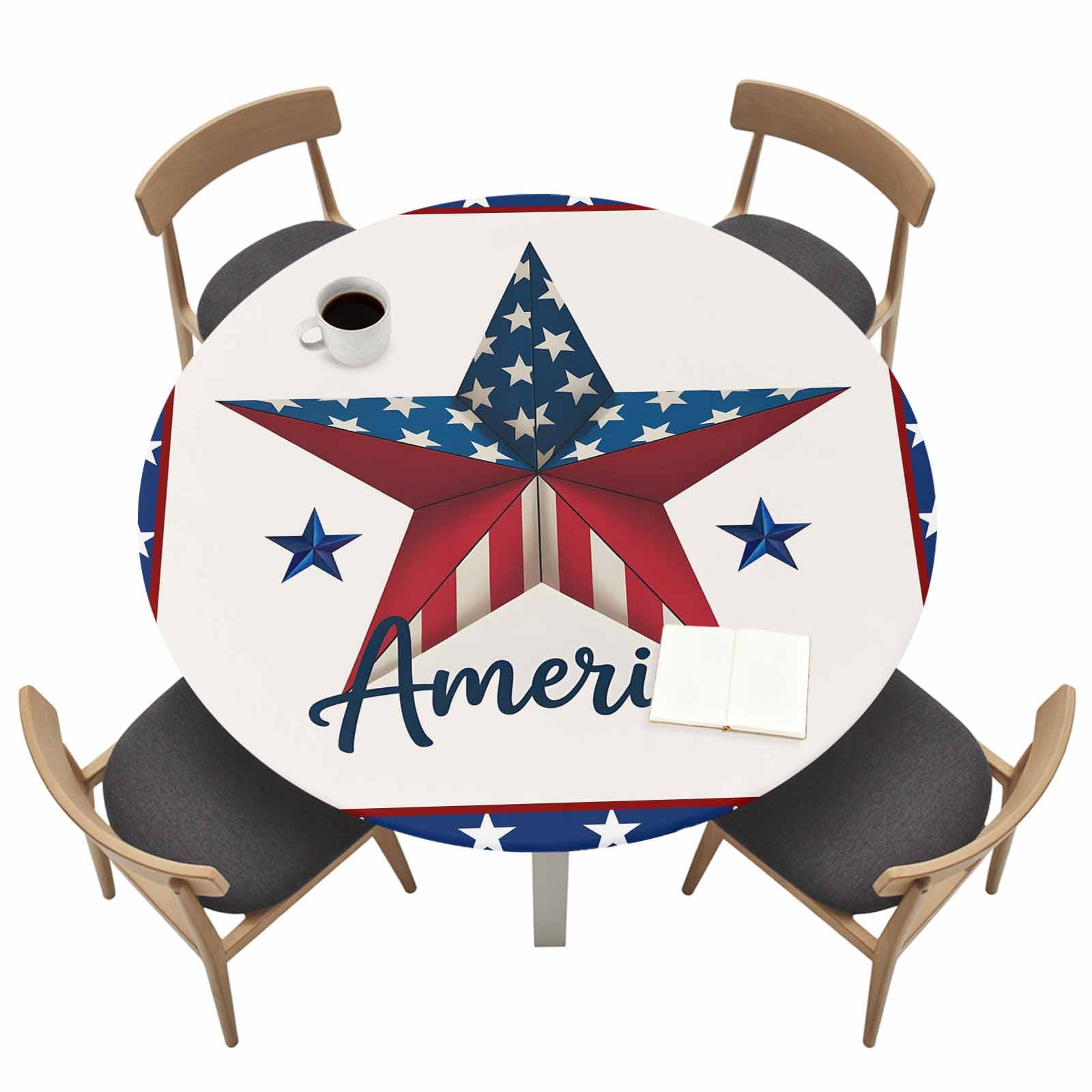Independence Day Round Fitted Tablecloth with Elastic Edge America ...