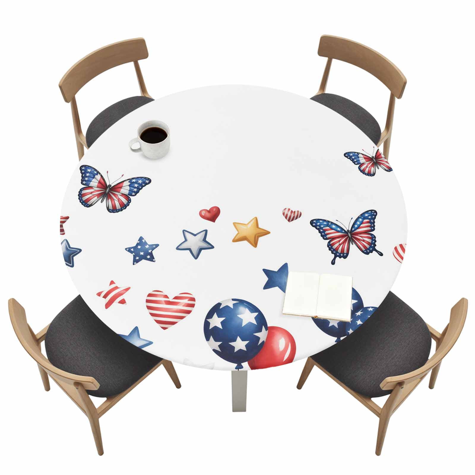 Independence Day Round Fitted Tablecloth with Elastic Edge Butterflies ...