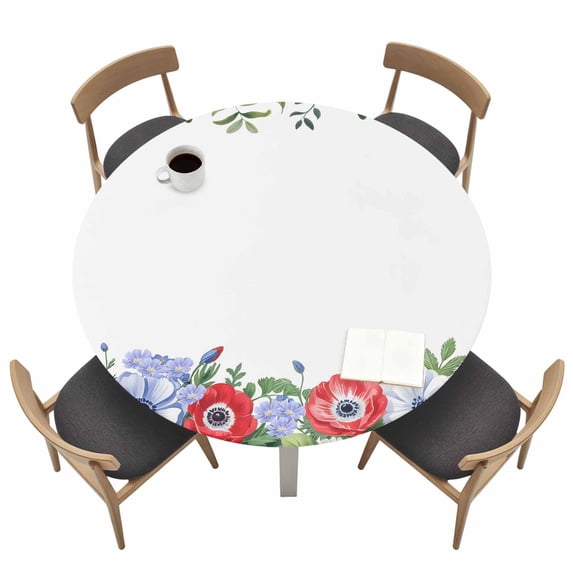 Independence Day Round Fitted Tablecloth with Elastic Edge Purple Red ...