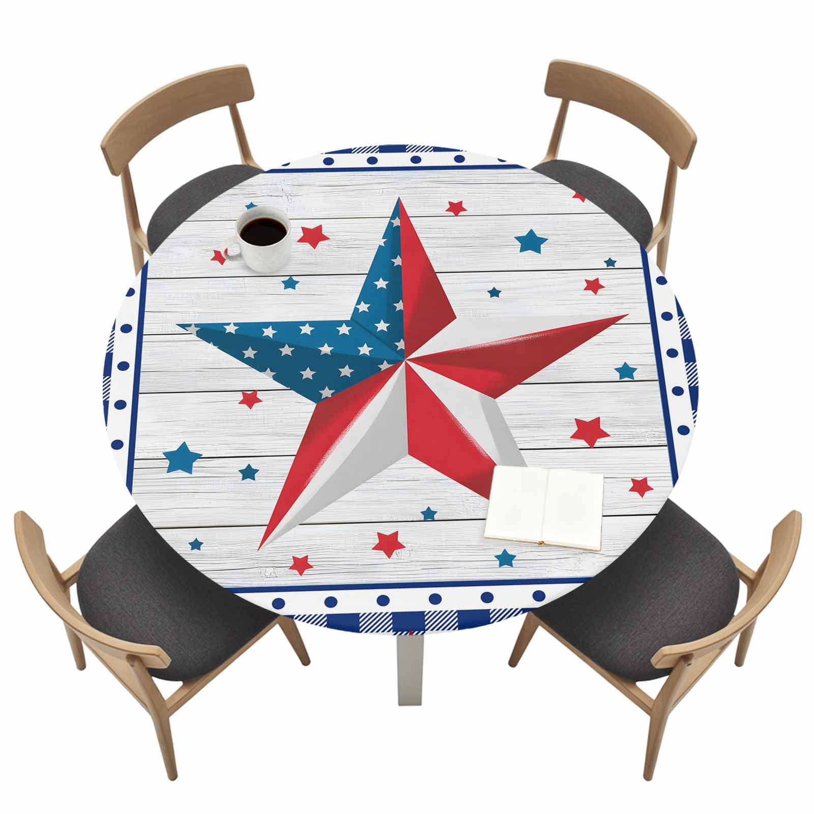 Independence Day Round Fitted Tablecloth with Elastic Edge USA Flag ...