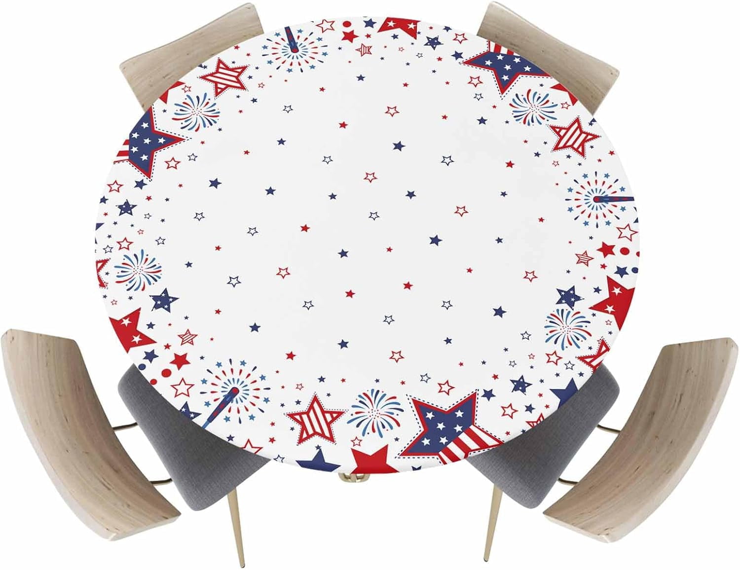 Independence Day Round Fitted Tablecloth Elastic Edged Table Cover ...