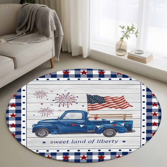 Independence Day Round Rug 4ft Washable Circle Entryway Rugs Non Slip ...