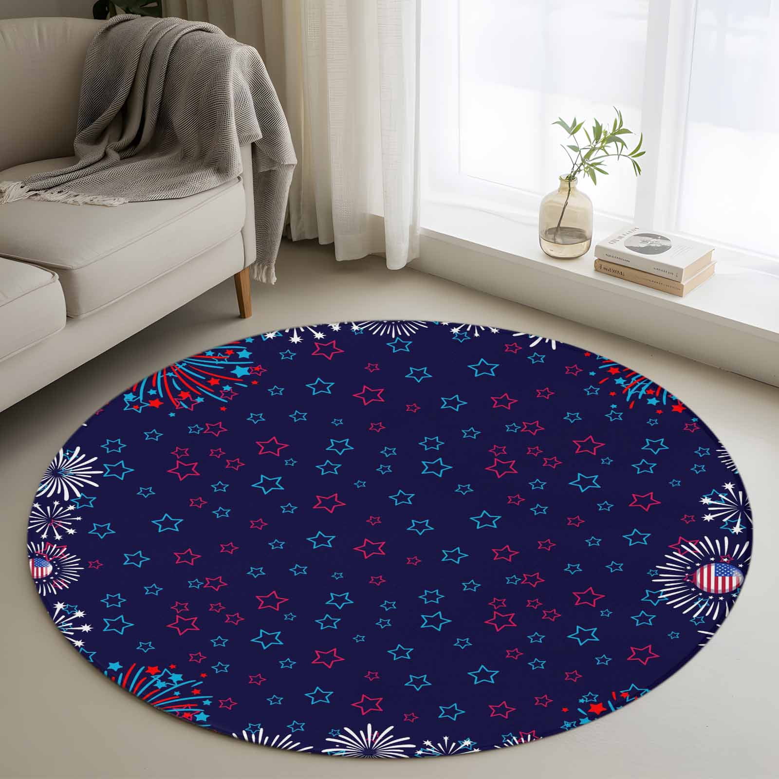 Independence Day Round Rug 4ft Washable Circle Entryway Rugs Non Slip ...
