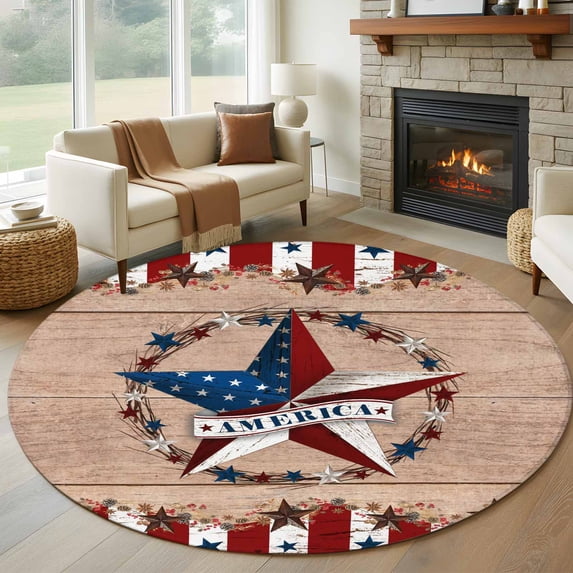 Independence Day Round Rug 6ft Washable Circle Kitchen Rugs Non Slip ...