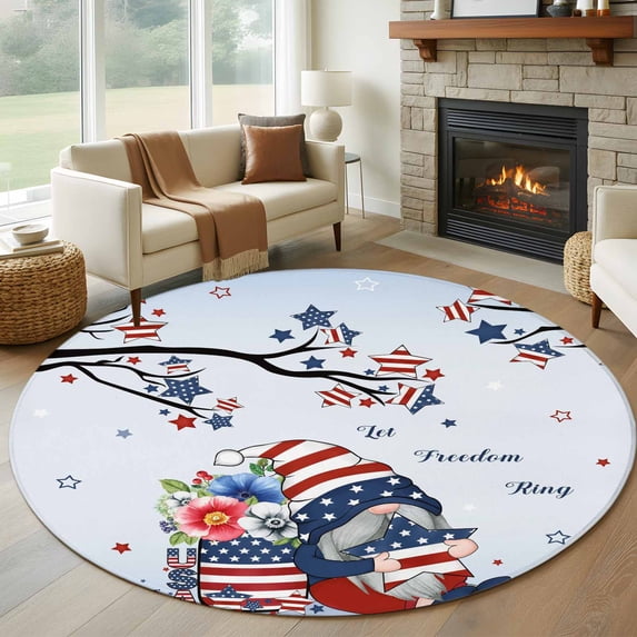 Independence Day Round Rug 8ft Washable Circle Rugs Non Slip Red Blue ...