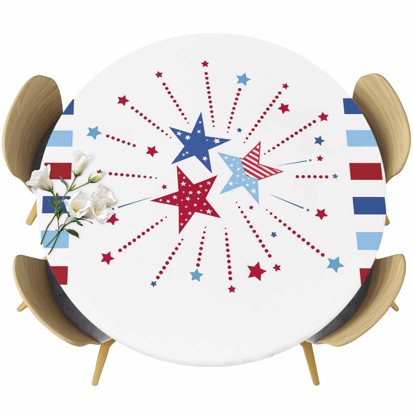 Independence Day Round Tablecloth, Fitted Table Cover with Elastic for ...
