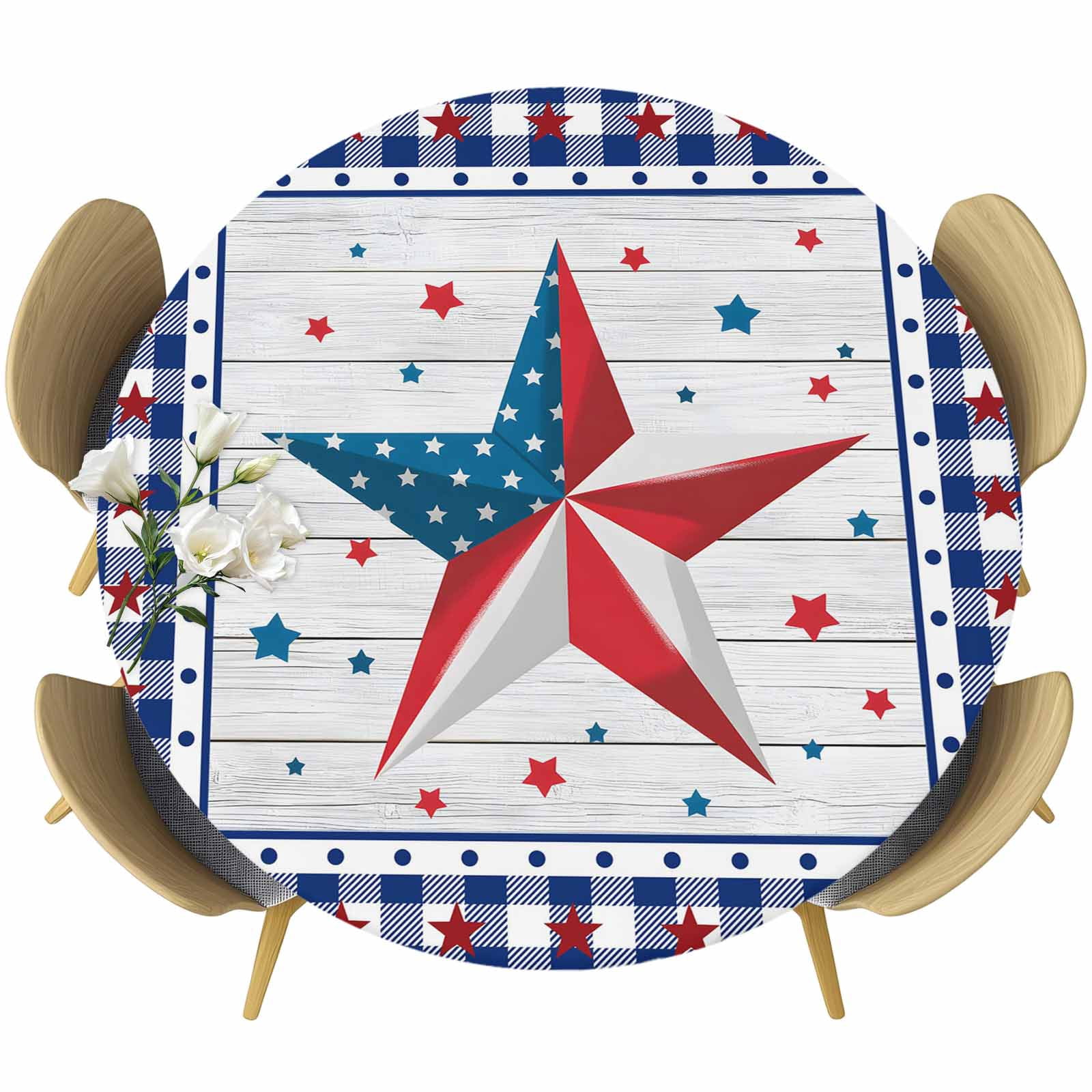 Independence Day Round Tablecloth, Fitted Table Cover with Elastic for ...