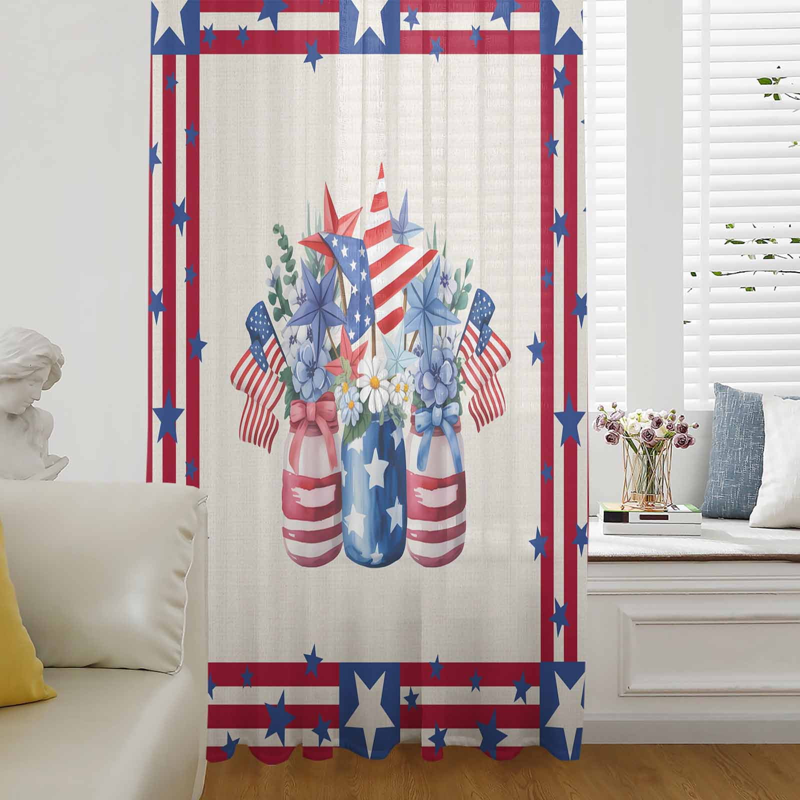 Independence Day Semi Sheer Curtains Drapes for Living Room,Bedroom ...